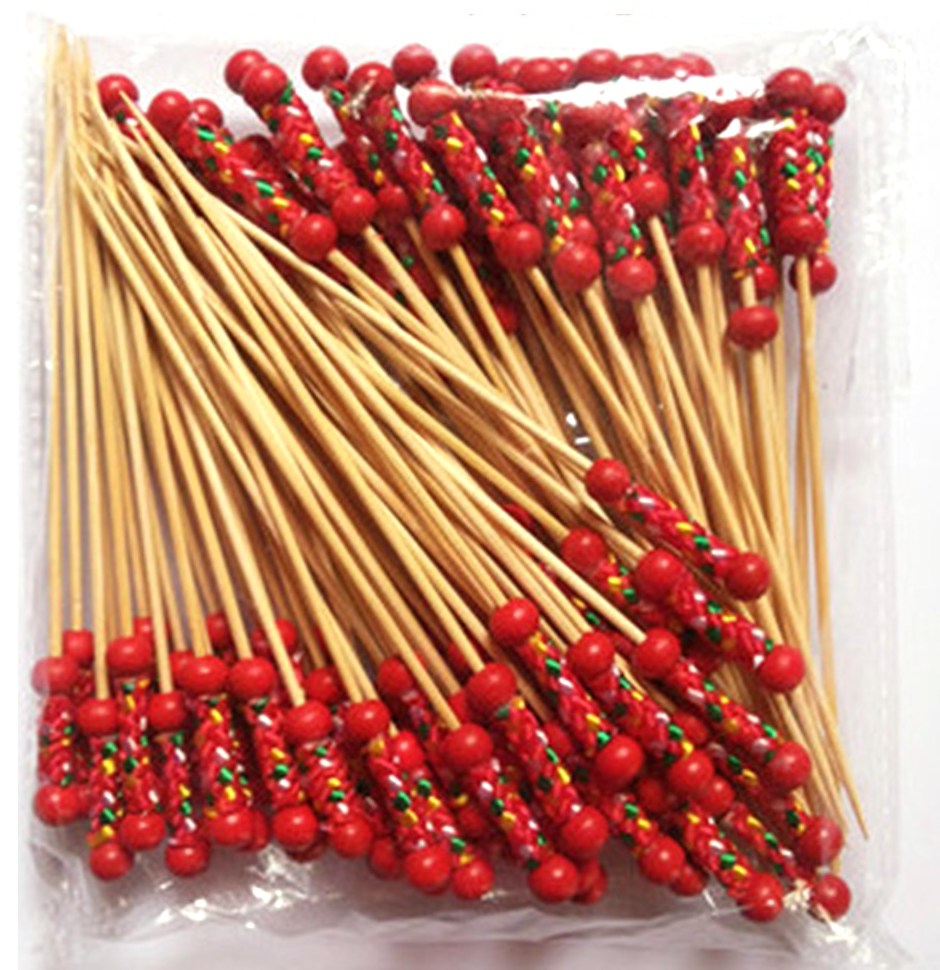 BAMBOO BALL END SKEWERS 12CM RED - Lamite General Trading LLC